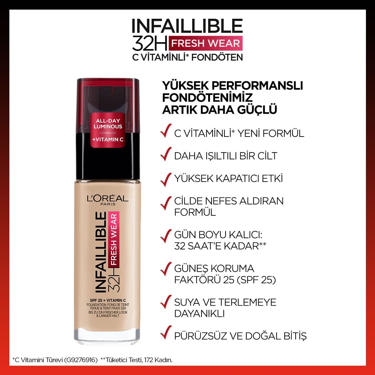 Infaillible 32H Fresh Wear C Vitaminli Fondöten - 140 Golden Beige | L ...